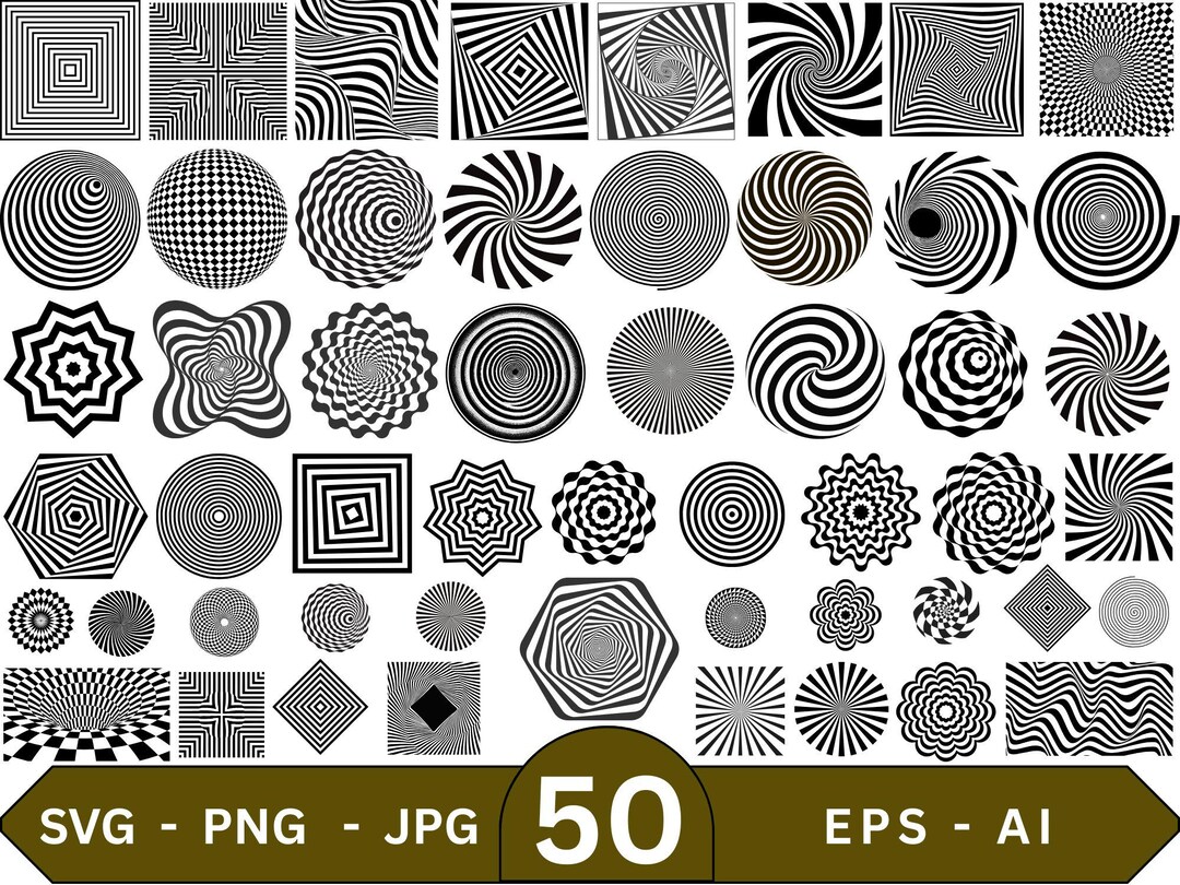 Optical Illusion SVG Bundle: Hypnosis Spiral, Geometric Patterns ...