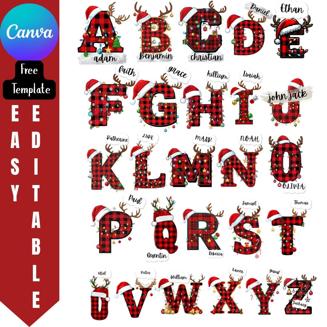Christmas Light Alphabet Template, Reindeer Font Clipart (digital ...