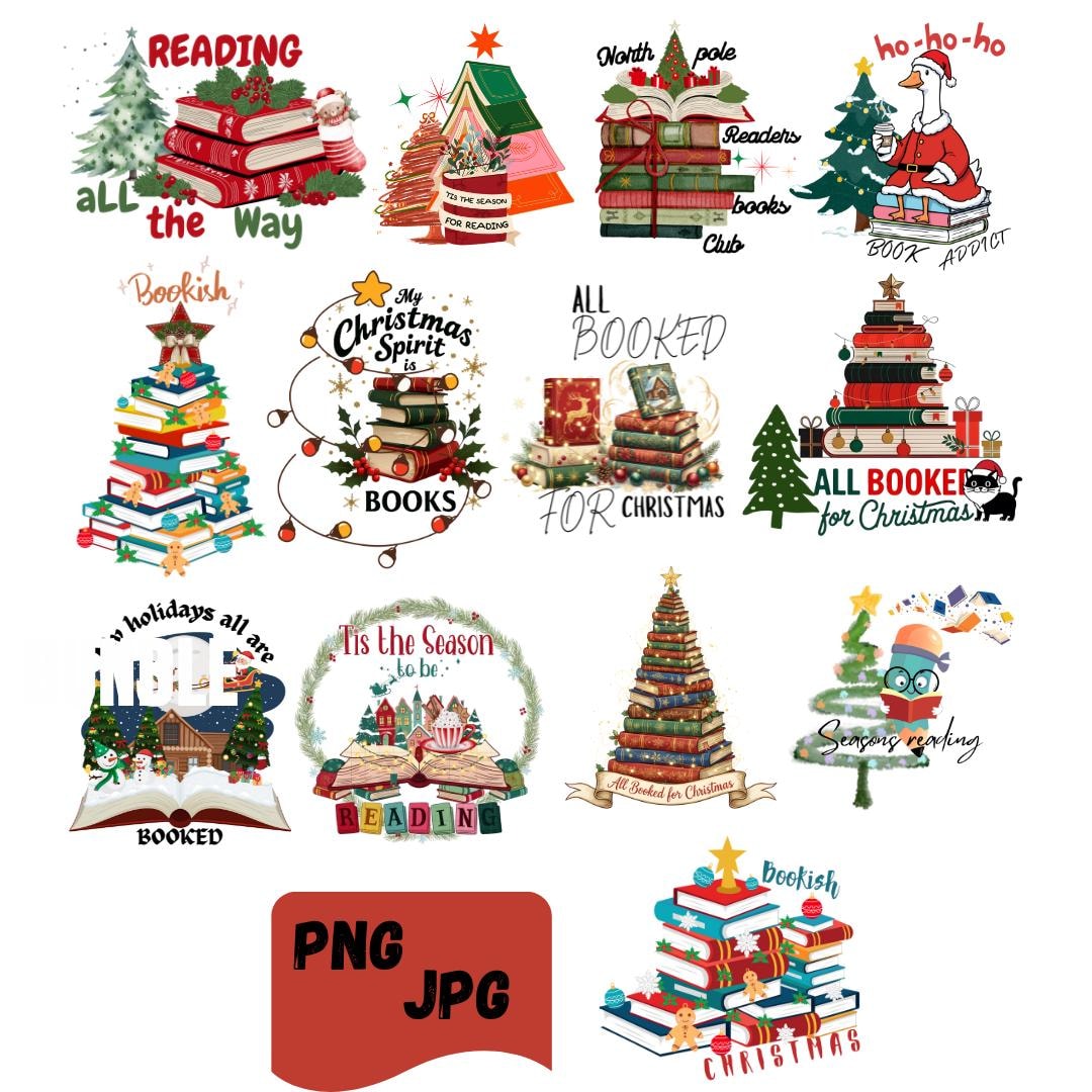 Christmas Book Stack PNG Bundle: Holiday Reading Designs (digital ...