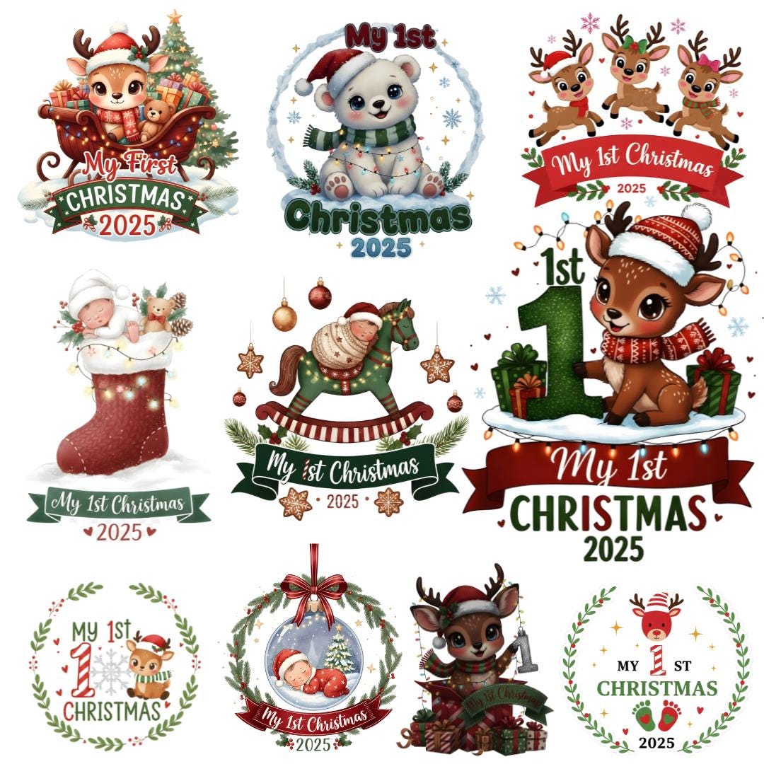 Baby's First Christmas Clipart Bundle, Holiday PNG, SVG, JPG (digital ...