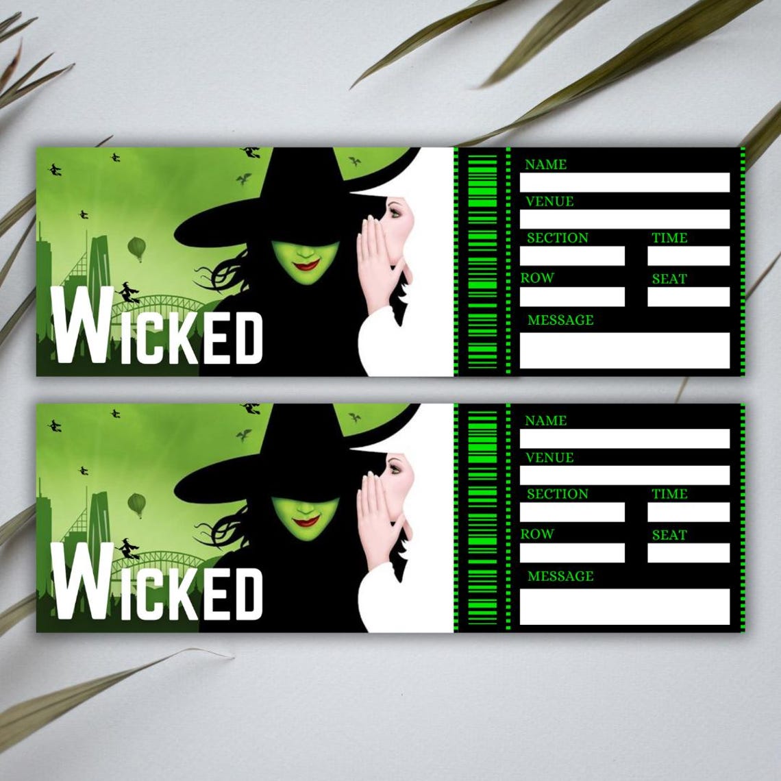 Printable Wicked Broadway Surprise Ticket Template (canva Editable) - Etsy