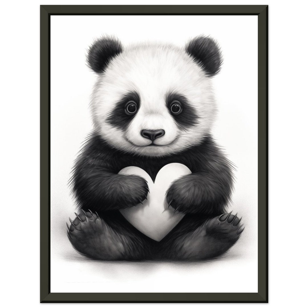 Cute Panda Hugging a Heart Premium Matte Paper Metal Framed Poster - Etsy