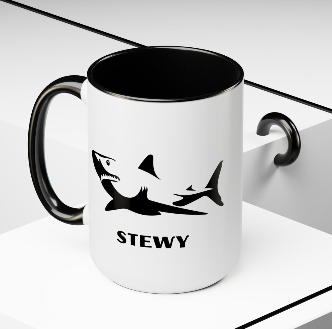Personalized Name Coffee Mug With Shark Graphic | White Mug With Black ...