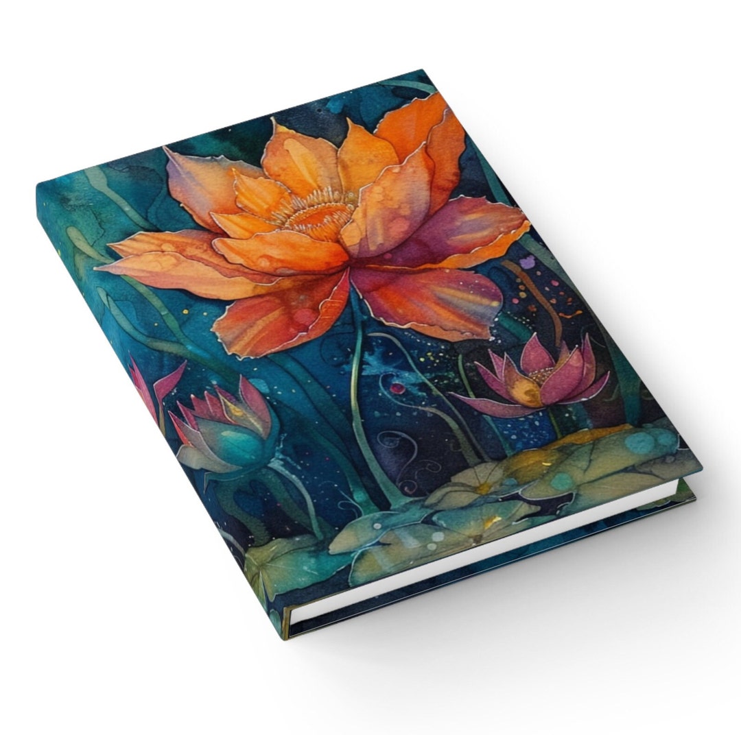 Watercolor Lotus Flower Journal: Botanical Garden Art, Ruled Line - Etsy