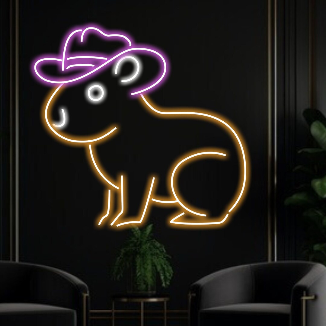 Capybara Neon LED Sign Cute Capybara Cowboy Capybara Neon Sign Capybara ...