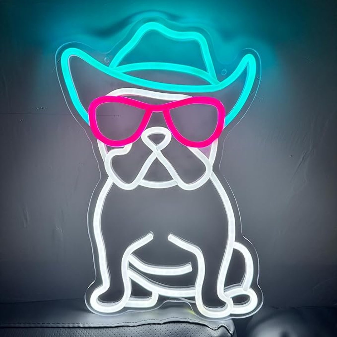 Custom Dog Cowboy Hat Neon Sign Personalized Pug Bulldog Dog Mom Gift ...