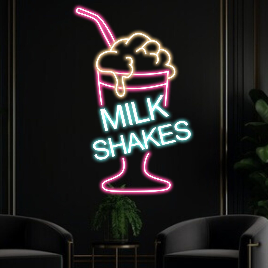 Milk Shake Neon Sign Milkshake Sign Custom for Coffee Shop Bar Decor ...