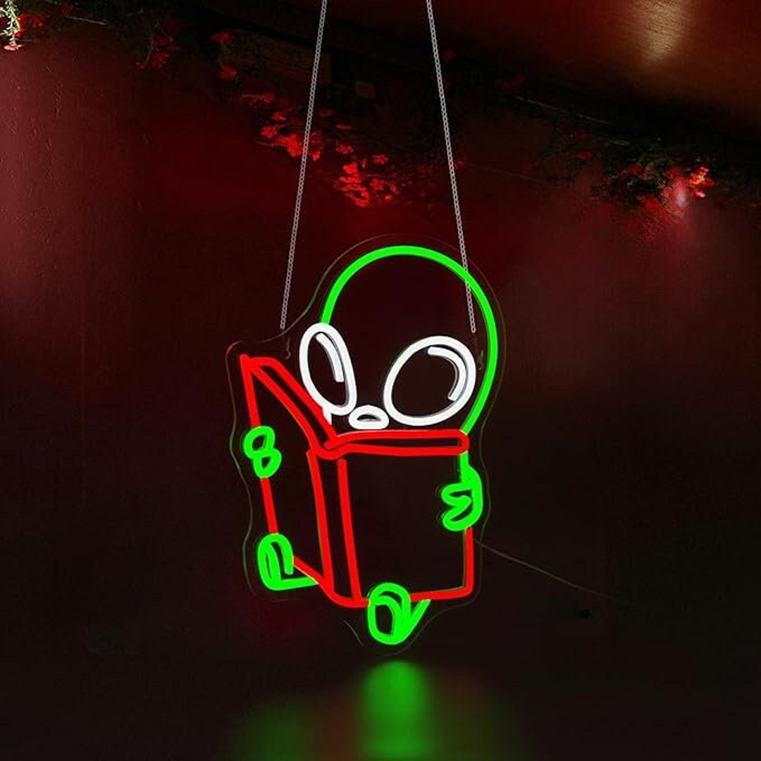 Alien Read Book Neon Sign LED Light Alien LED Spaceship Alien Bookworm ...
