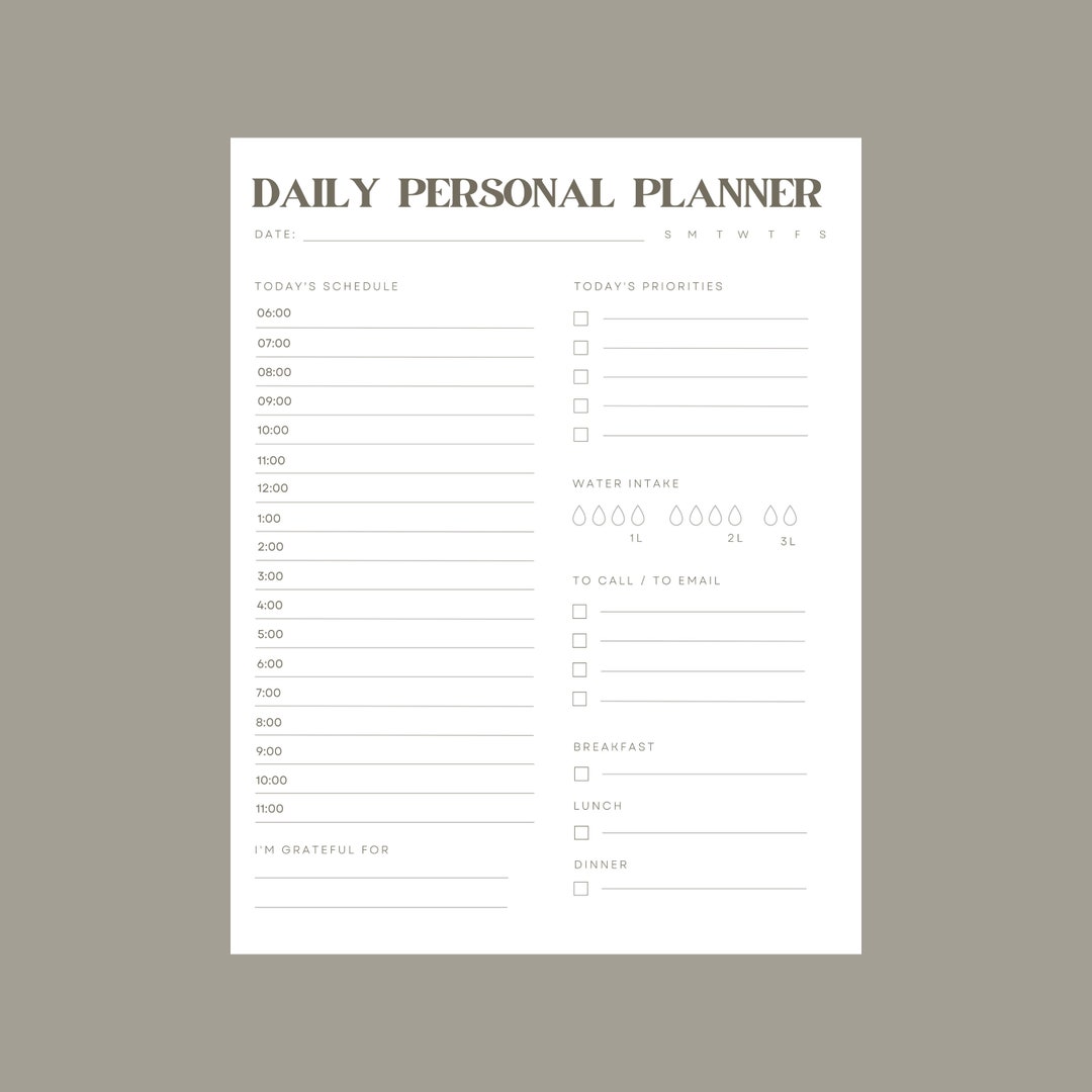 Daily Personal Planner Printable Instant Download Print at - Etsy