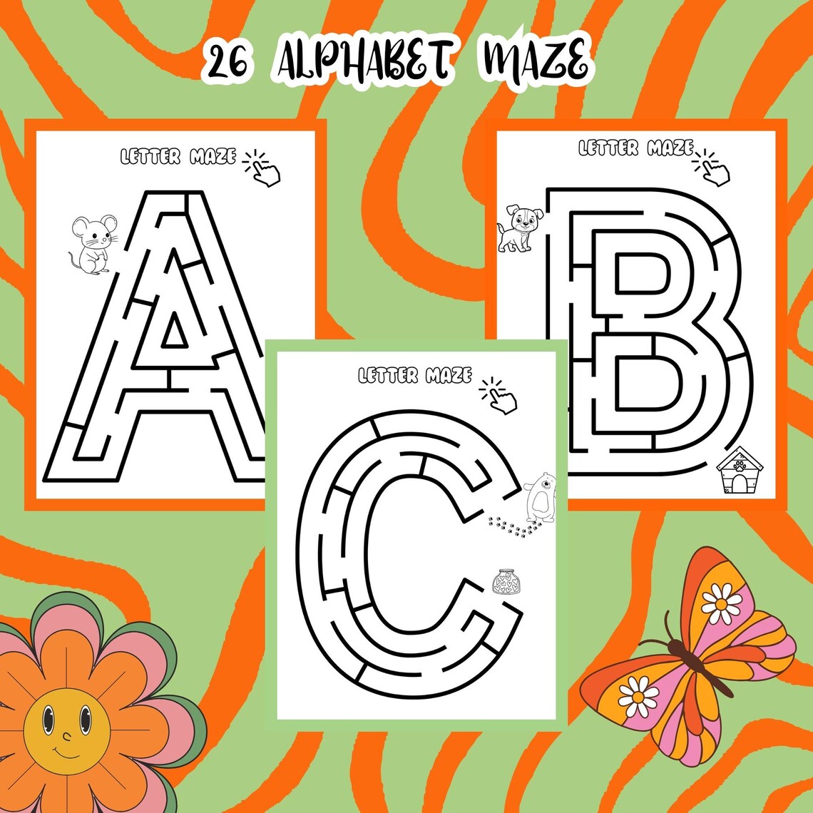 26 Alphabet Maze Fun, Preschool Learning Worksheets, Letter Tracing and ...