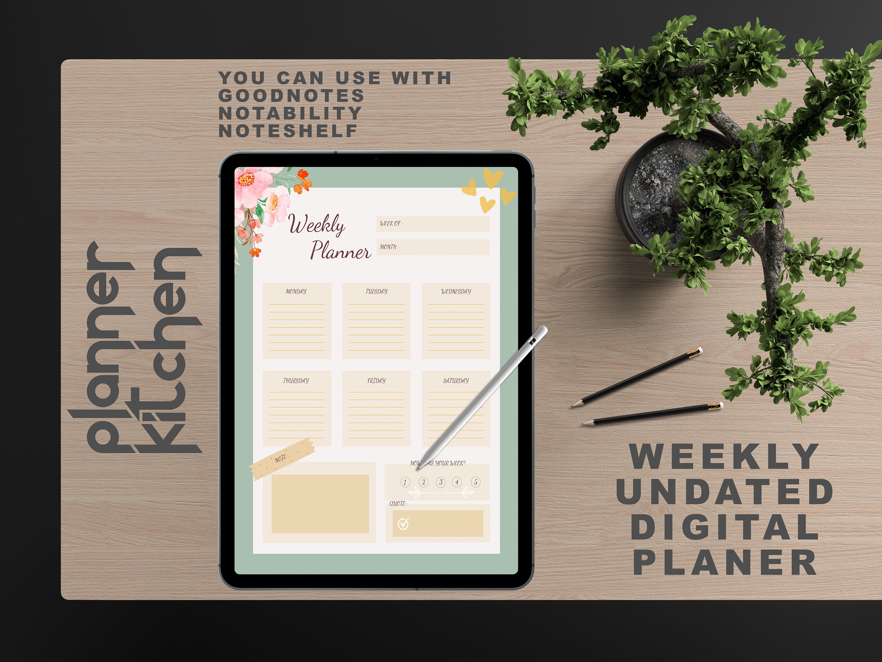 Undated Weekly iPad and Goodnotes Digital Planner Page, Goodnotes ...
