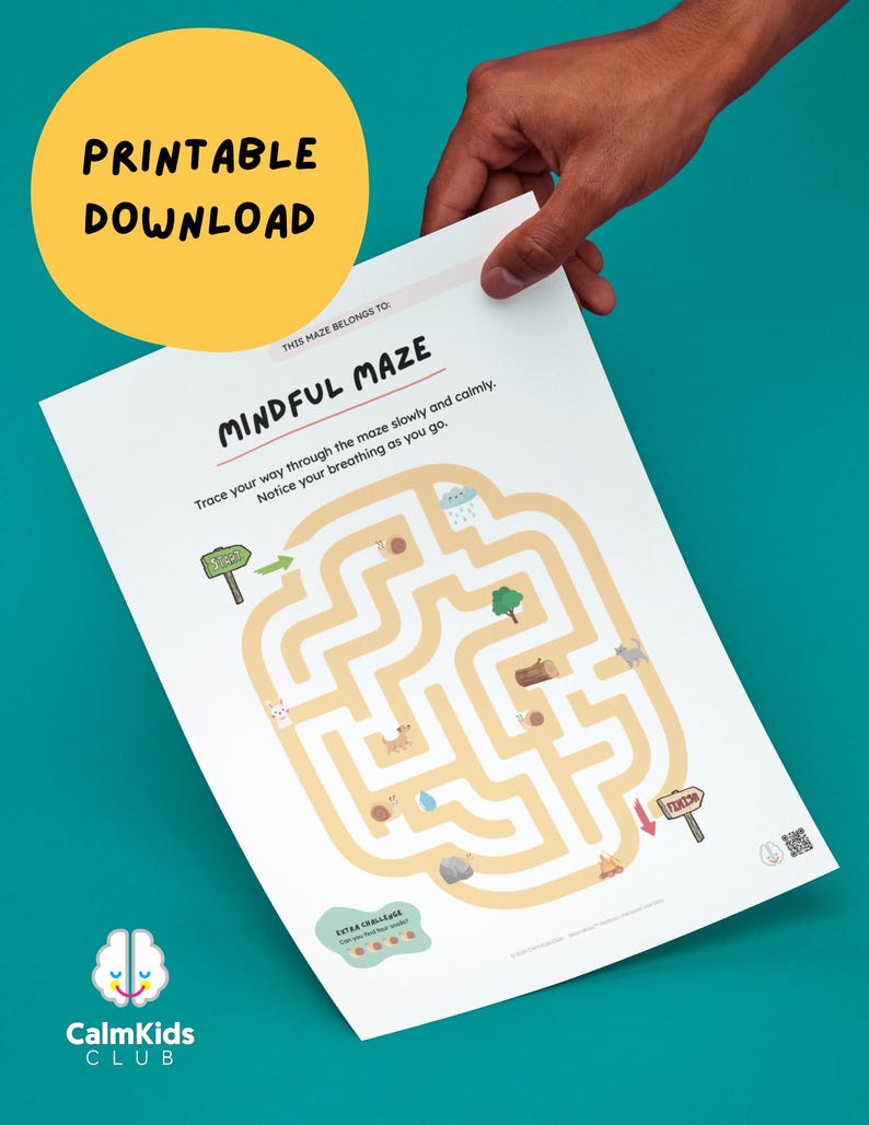 Mindful Maze Printable for Kids: Calm-down Activity, Anxiety Relief ...