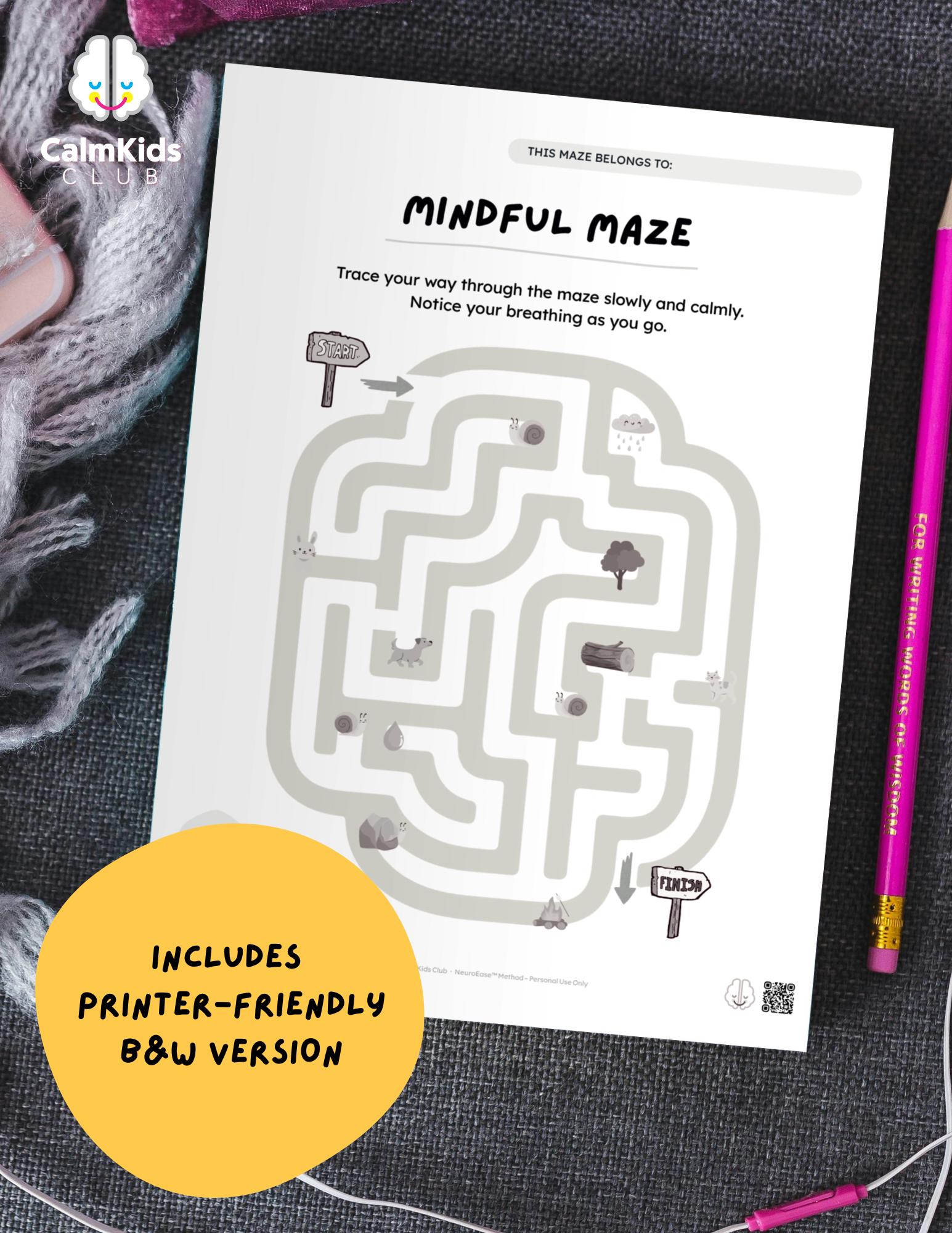 Mindful Maze Printable for Kids: Calm-down Activity, Anxiety Relief ...
