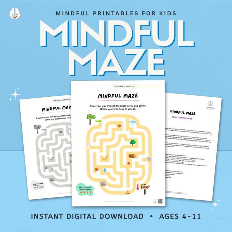 Mindful Maze Printable for Kids: Calm-down Activity, Anxiety Relief ...
