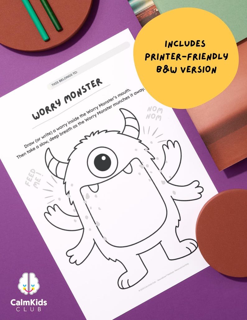 Worry Monster Colouring Printable | Anxiety Coping Activity | Calm-down ...