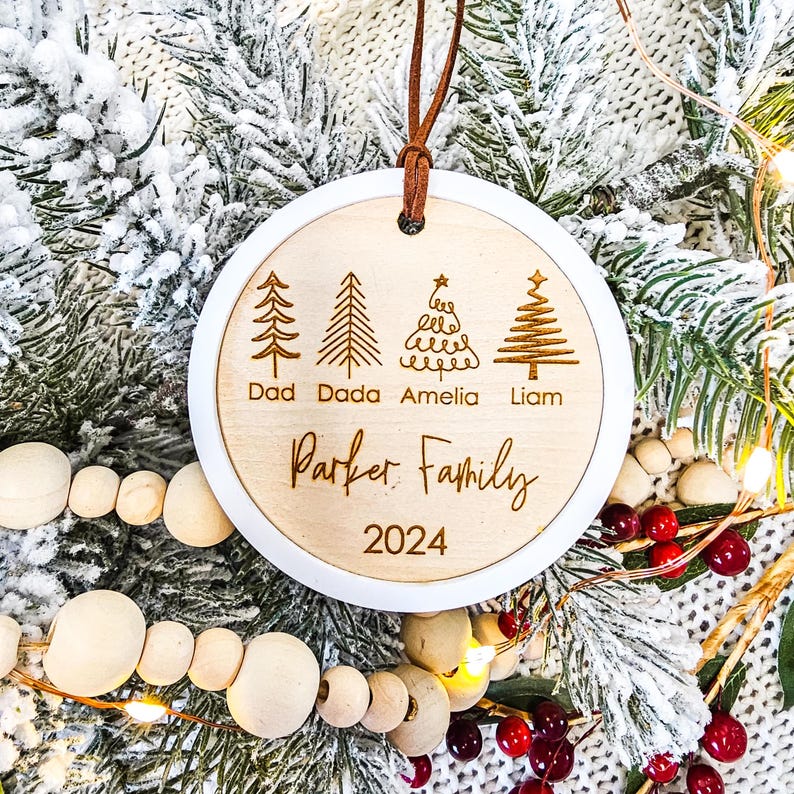 Personalized Family Christmas Ornament, Laser Engraved Basswood ...
