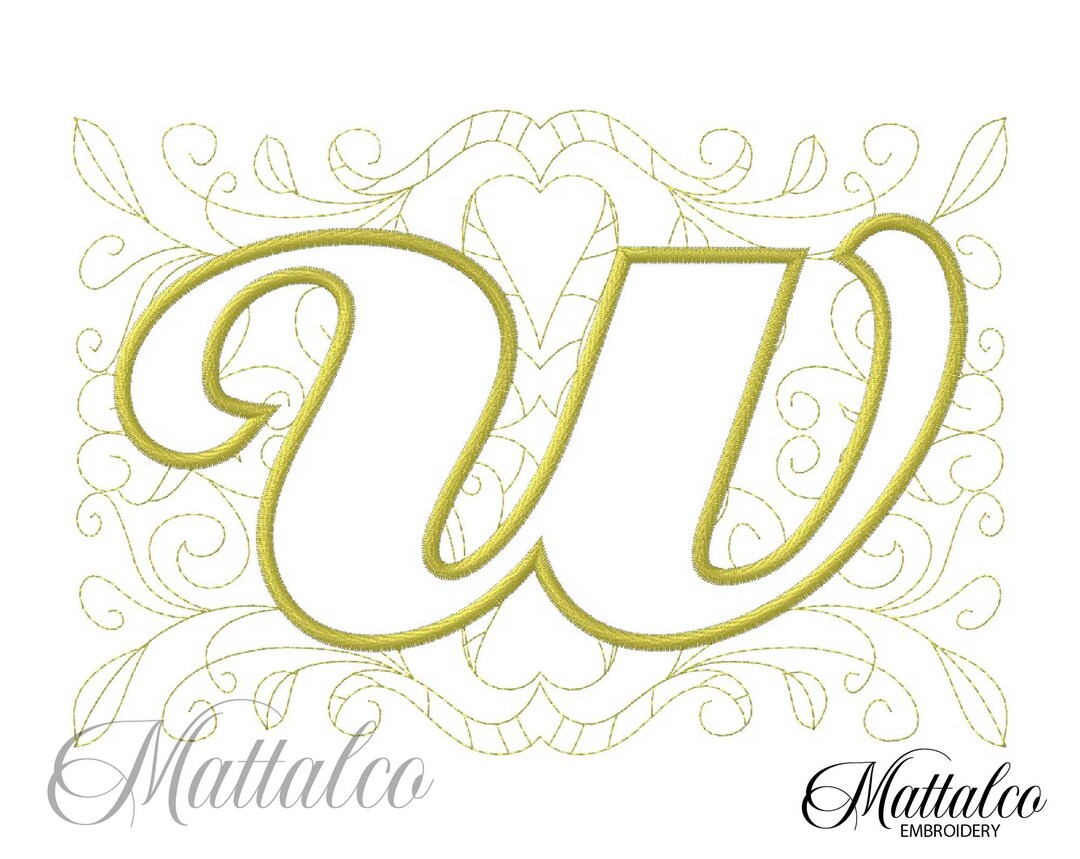 Letter W Monogram Embroidery Alphabet Letter W Golden Letter W Monogram ...