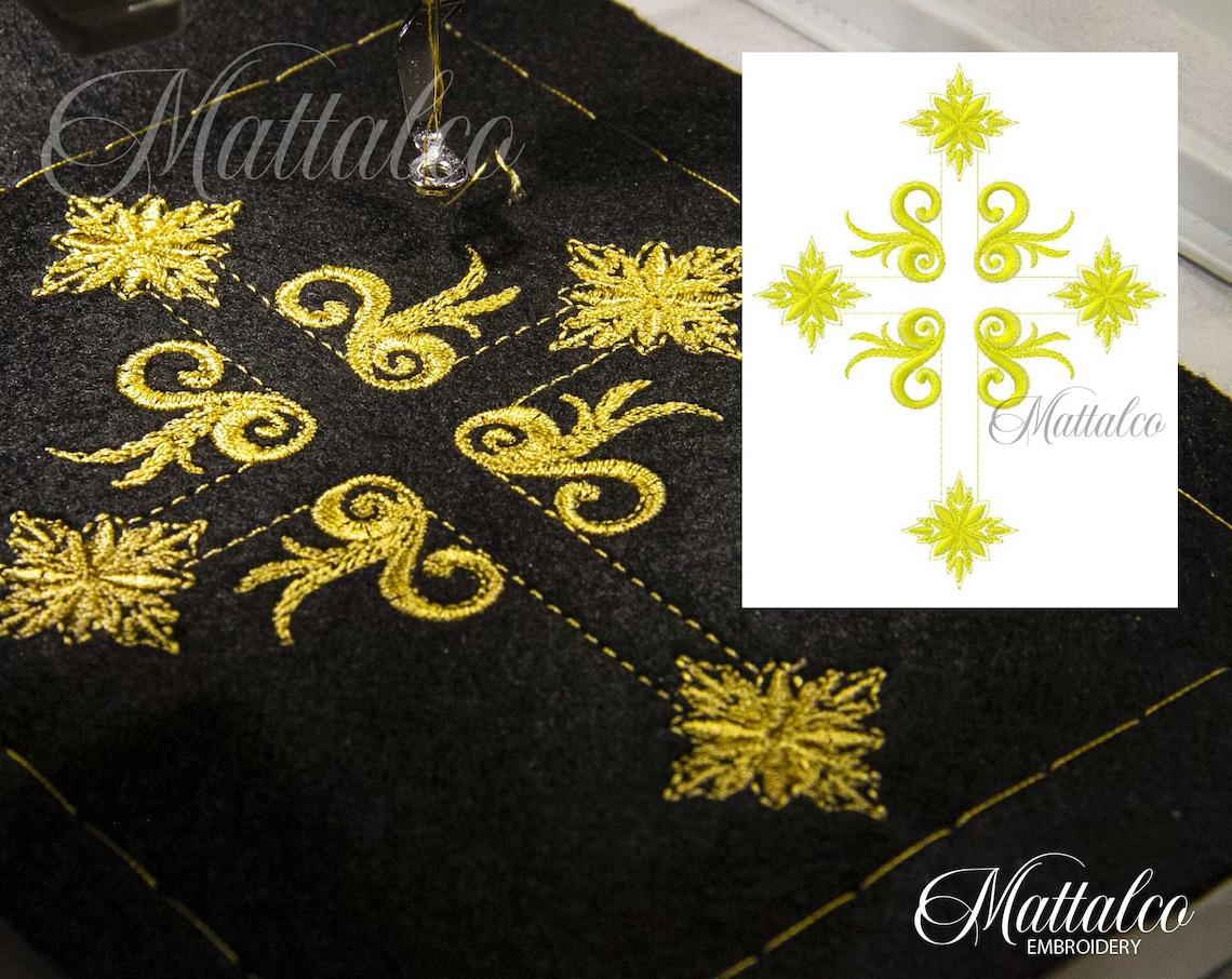Golden Cross Embroidery, Cross Artistic Decoration, Golden Decoration ...