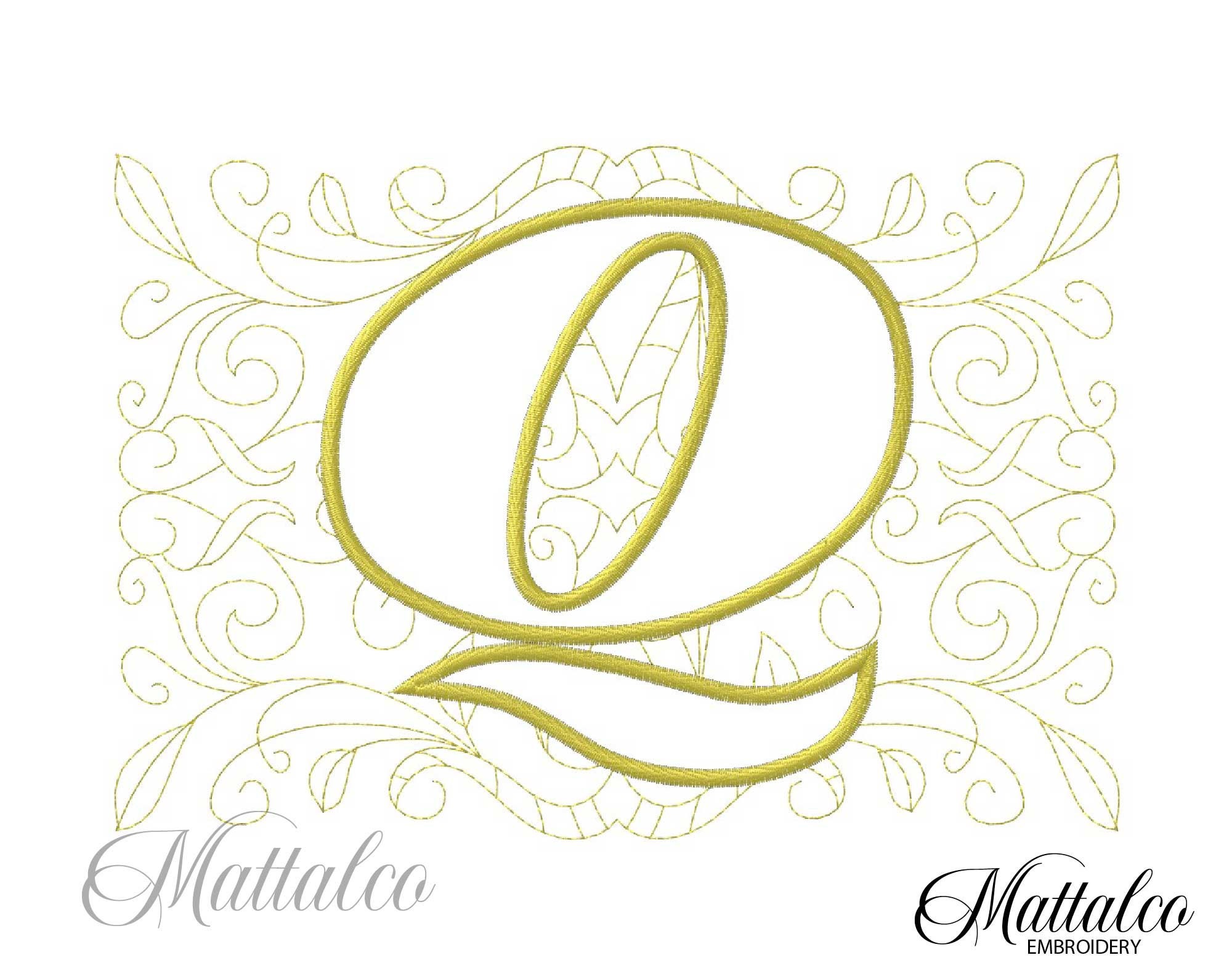 Letter Q Monogram Embroidery Alphabet Letter Q Golden Letter Q Monogram ...
