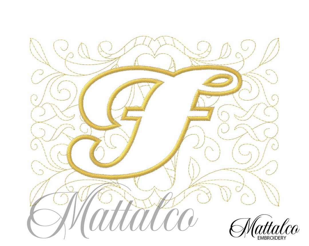 Letter F Monogram Embroidery Alphabet Letter F Golden Letter F Monogram ...