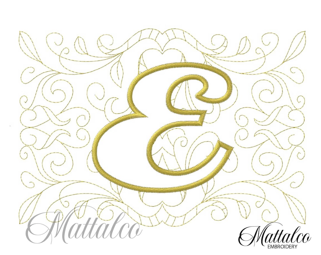 Letter E Monogram Embroidery Alphabet Letter E Golden Letter E Monogram ...