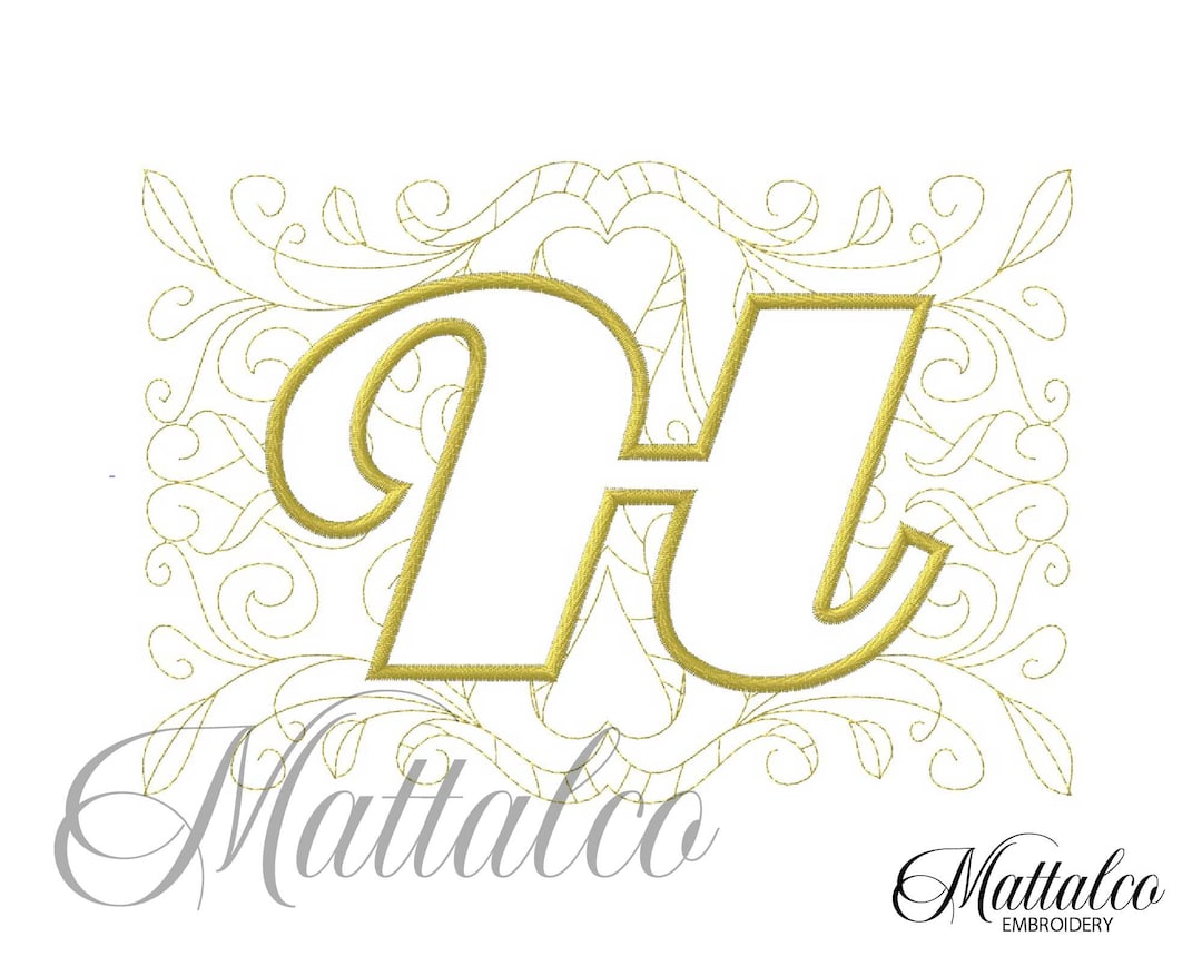 Letter H Monogram Embroidery Alphabet Letter H Golden Letter H Monogram ...