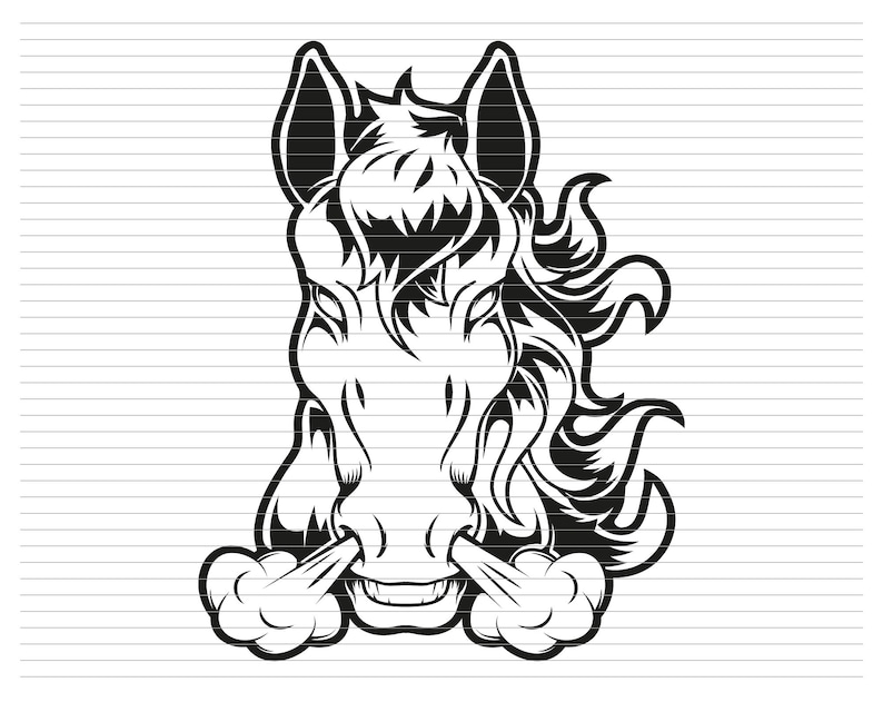 SNORTING HORSE SVG, Angry Horse Head, Mustang Face Snorting Horse Angry ...