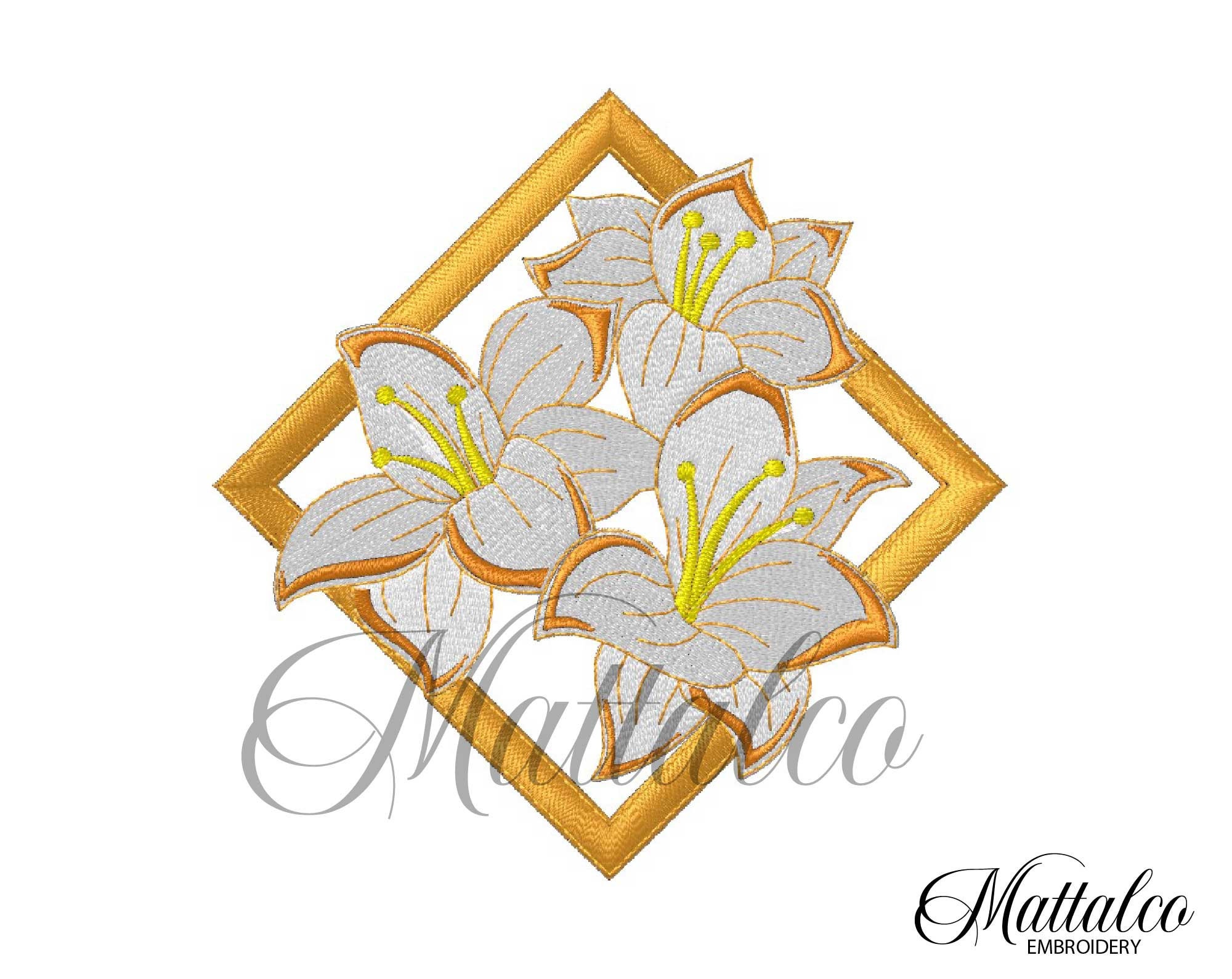 Lily Embroidery, Golden Lilies Embroidery, Bouquet of Lilies, Bouquet ...