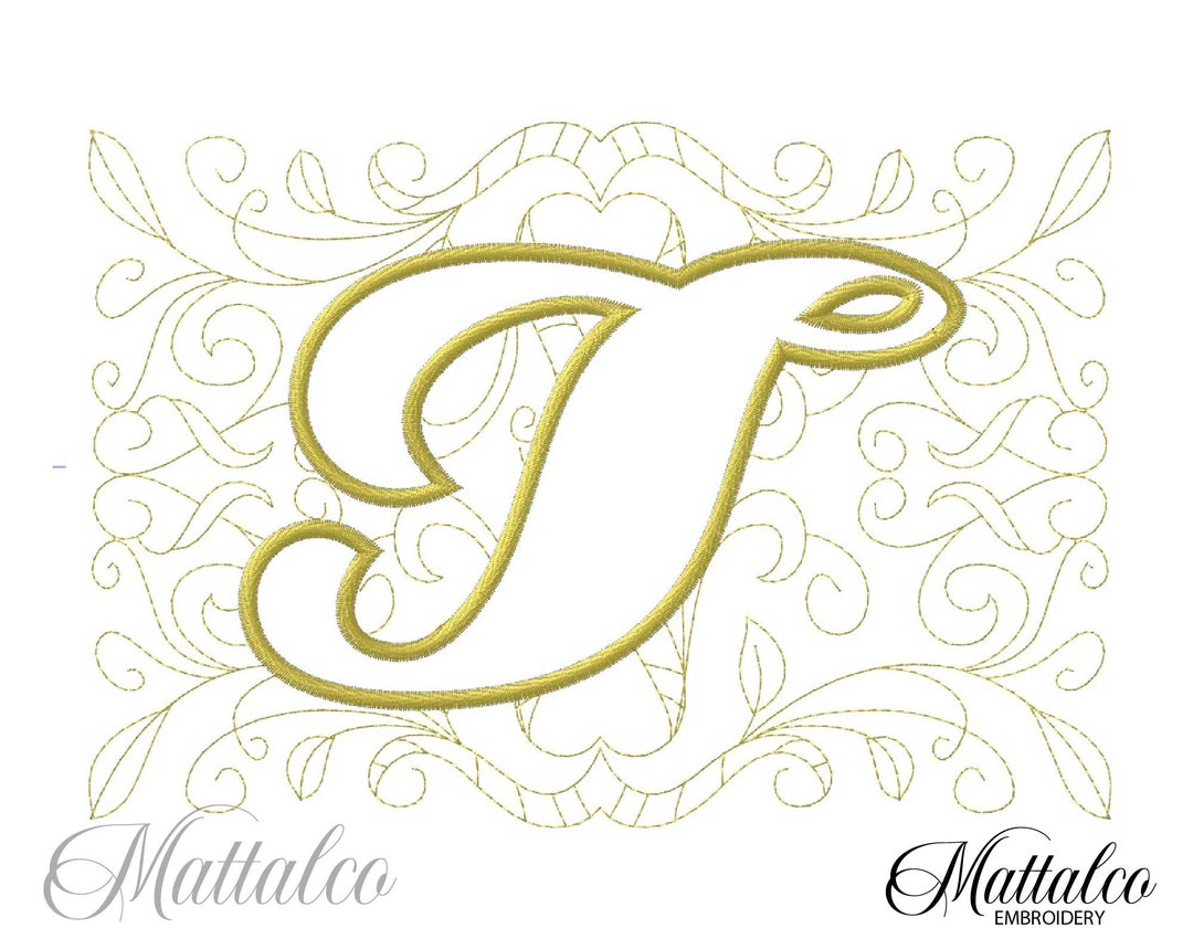 Letter T Monogram Embroidery Alphabet Letter T Golden Letter T Monogram ...