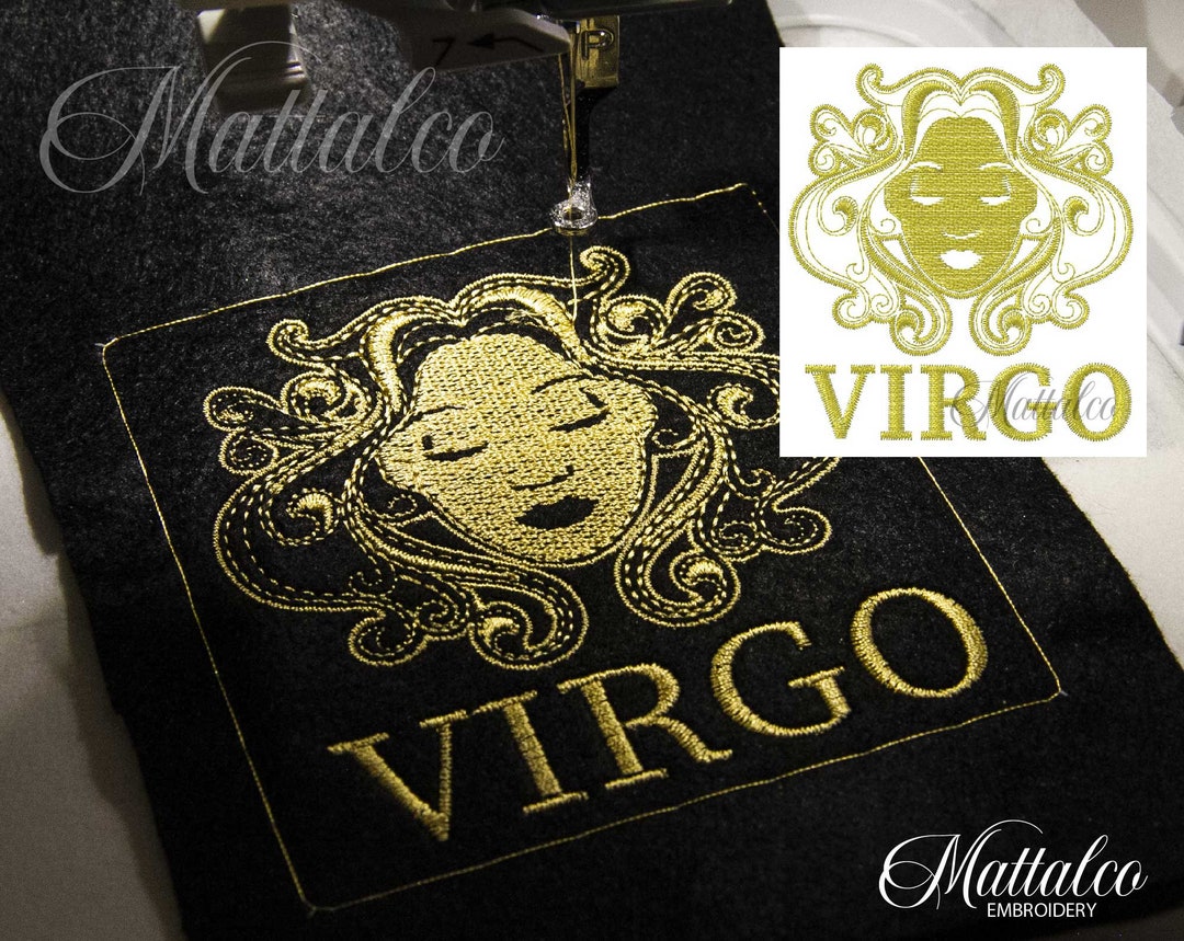 Virgo Zodiac Sign Embroidery, Constellation Virgo Star Sign, Golden ...