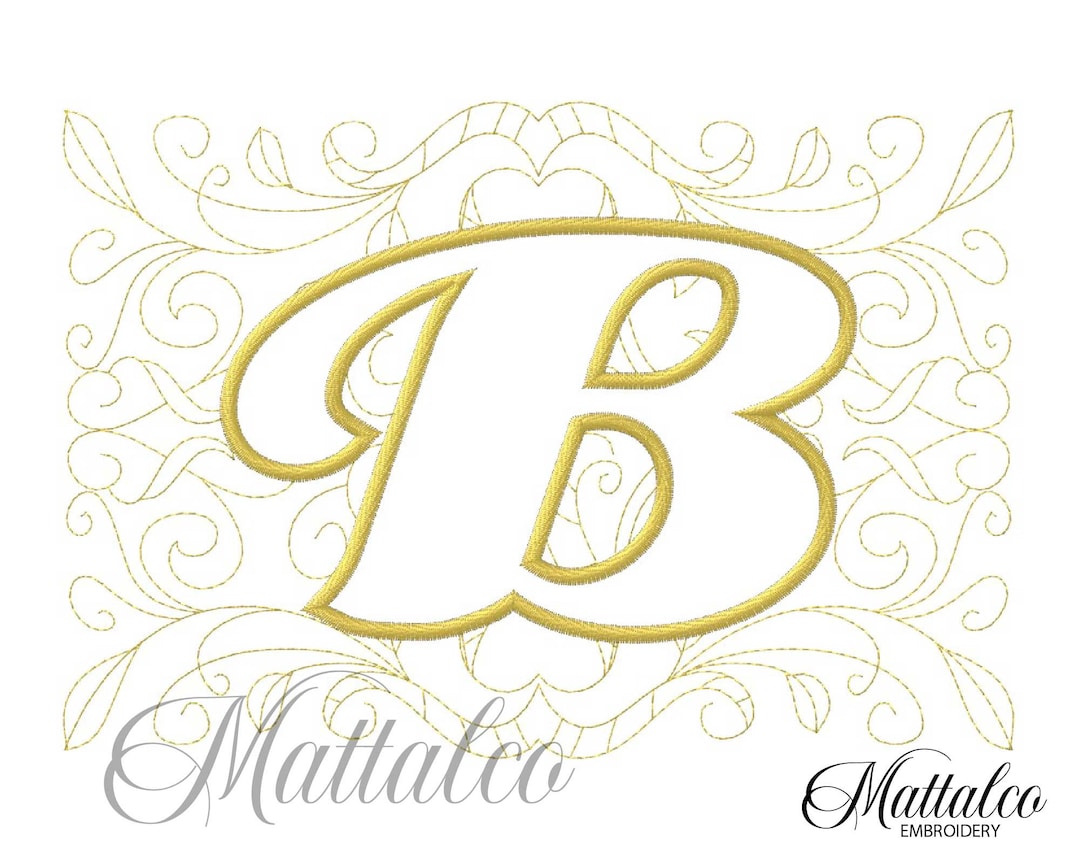 Letter B Monogram Embroidery Alphabet Letter B Golden Letter B Monogram ...