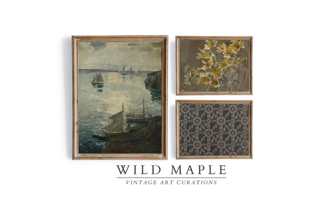 Rustic Blue Coastal Paintings, Set of 3 Prints, Farmhouse Gallery Wall ...