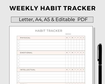 Monthly Habit Tracker Printable & Fillable, Monthly Habit Tracker ...