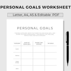 Personal Goals Worksheet, Personal Goals Planner, Personal Improvement ...