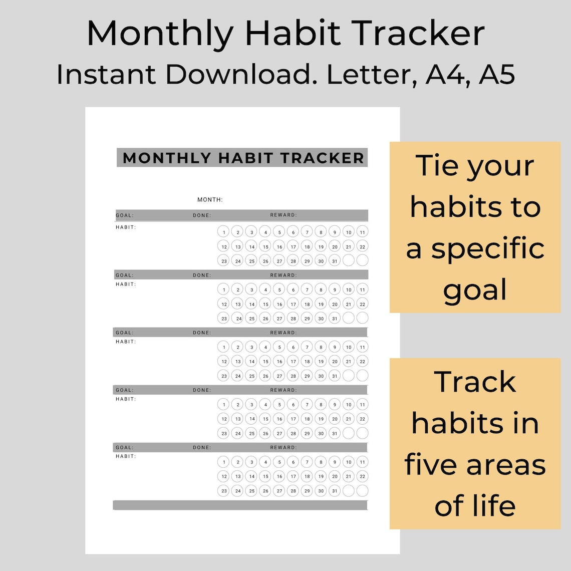Monthly Habit Tracker Printable & Fillable, Monthly Habit Tracker ...
