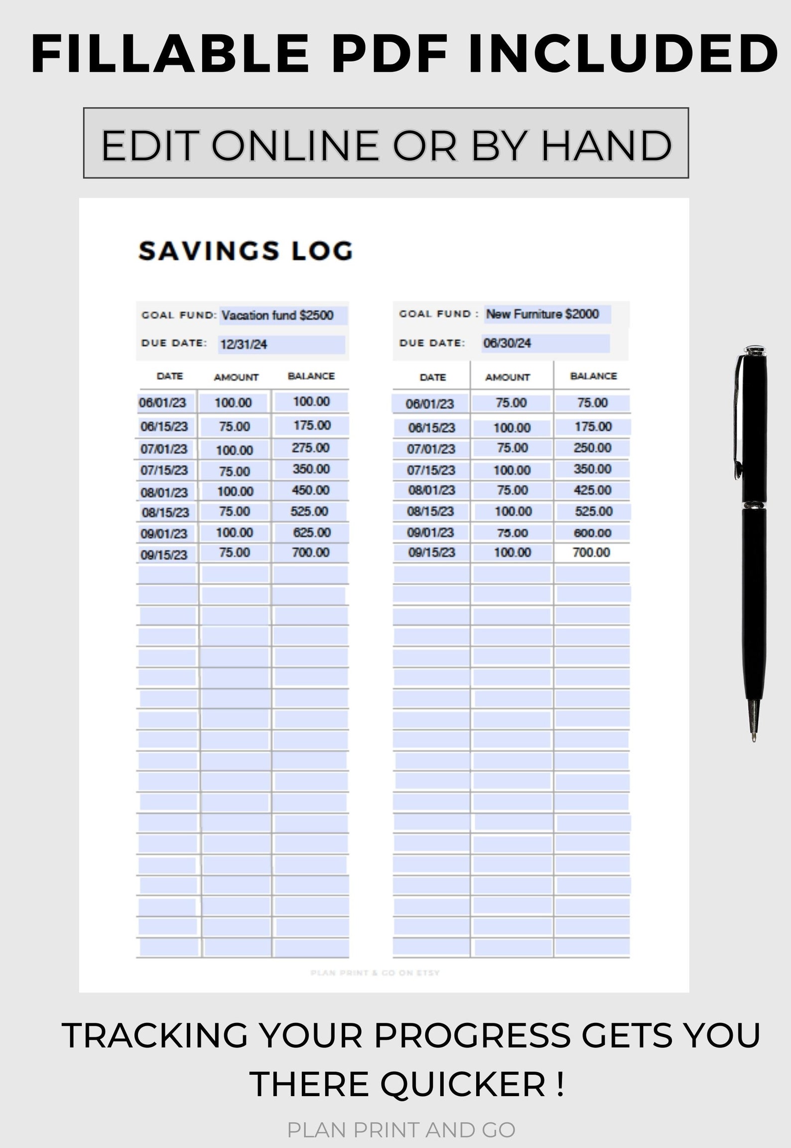 Dual Savings Tracker, Sinking Fund, Savings Log, Savings Challenge - Etsy