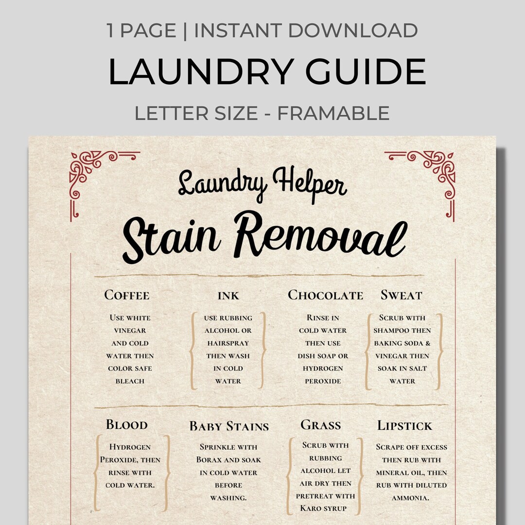 Laundry Stain Removal Guide Laundry Wall Sign Stain - Etsy