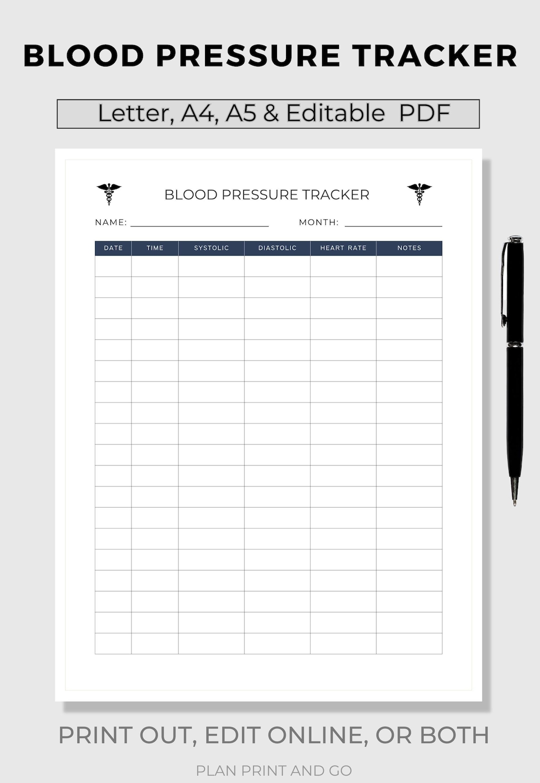 Blood Pressure Tracker, Blood Pressure Log, Health Tracker. Fillable ...