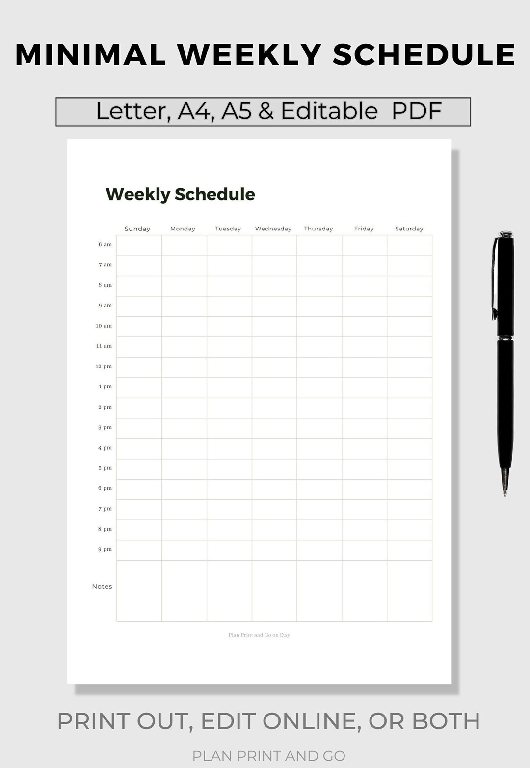Minimal Weekly Schedule, Weekly Time Block Planner - Etsy