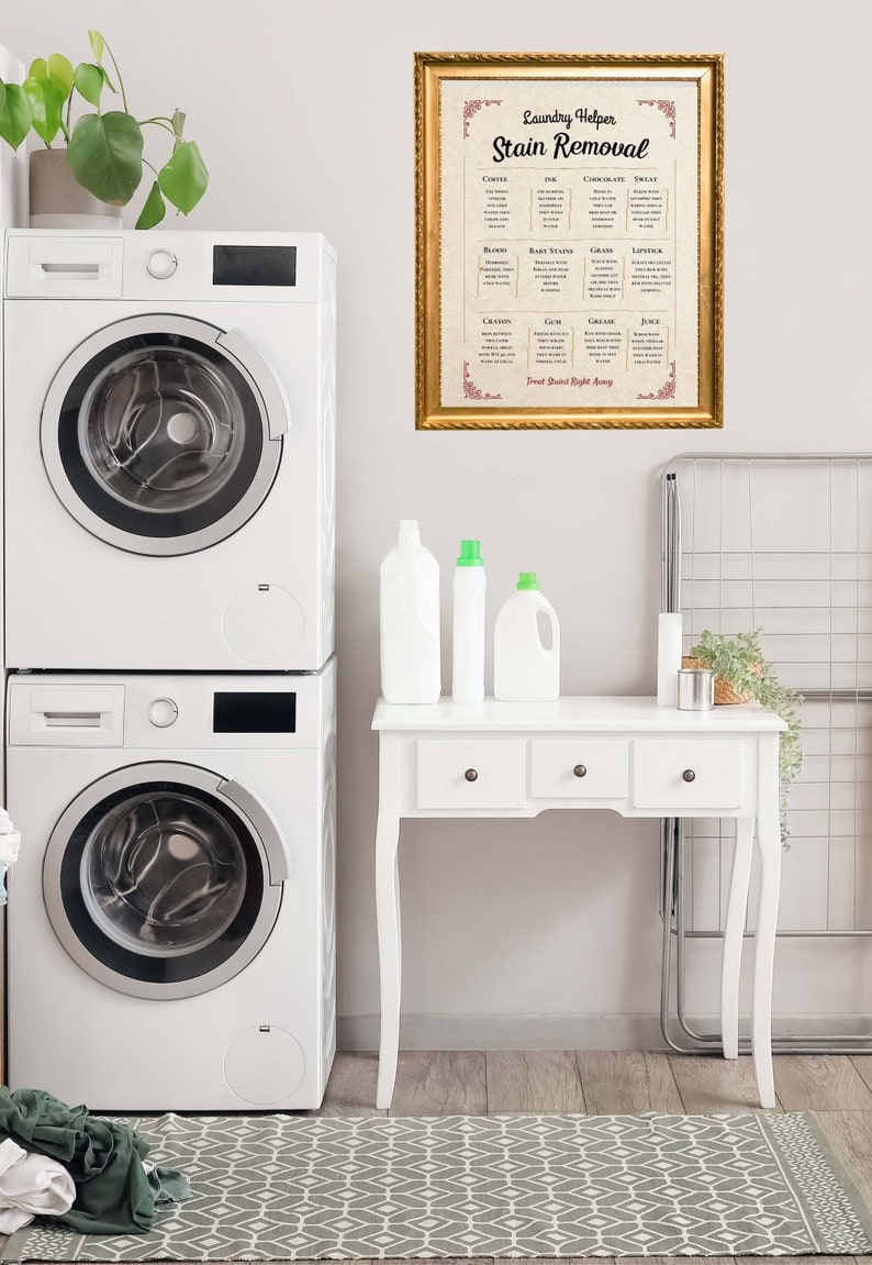 Laundry Stain Removal Guide, Laundry Wall Sign, Stain Treatment ...