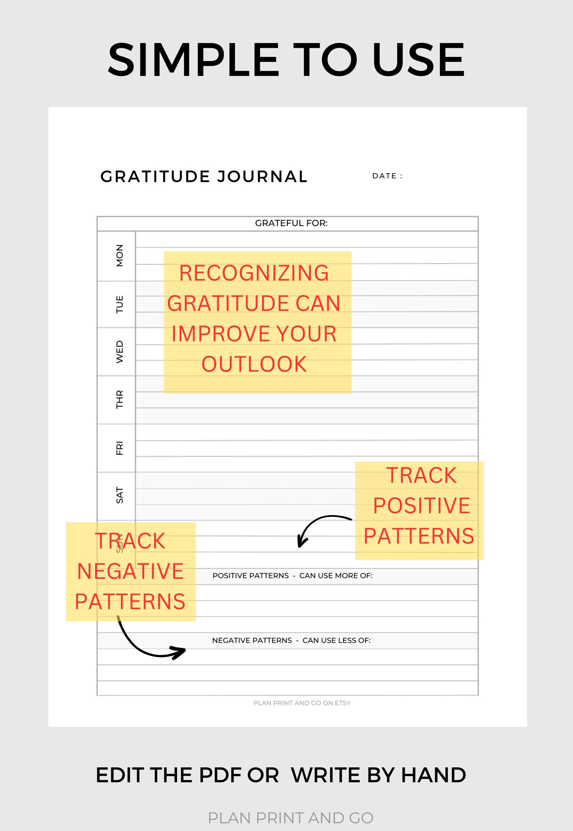 Weekly Gratitude Journal Printable Template, Gratitude Diary, Daily ...