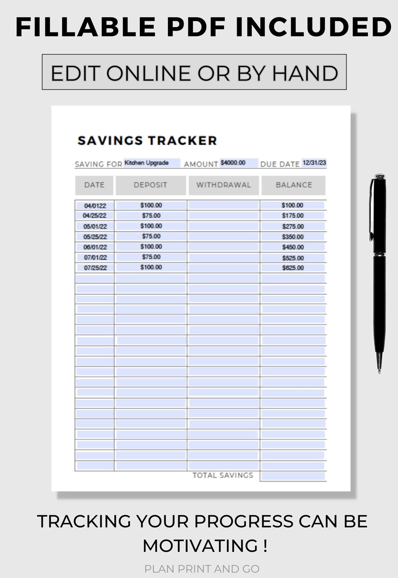 Basic Savings Tracker, Savings Log, Money Savings, Financial Planning ...