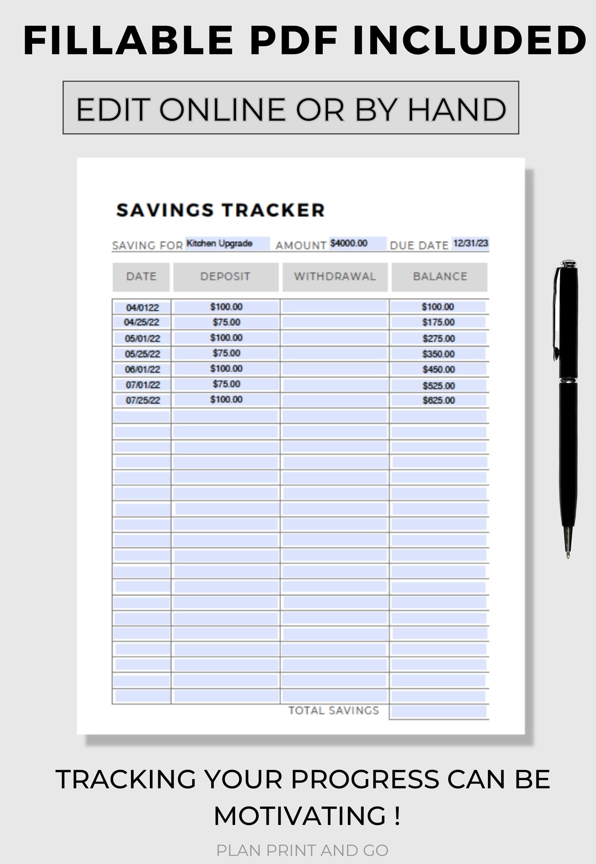 Basic Savings Tracker, Savings Log, Money Savings, Financial Planning ...