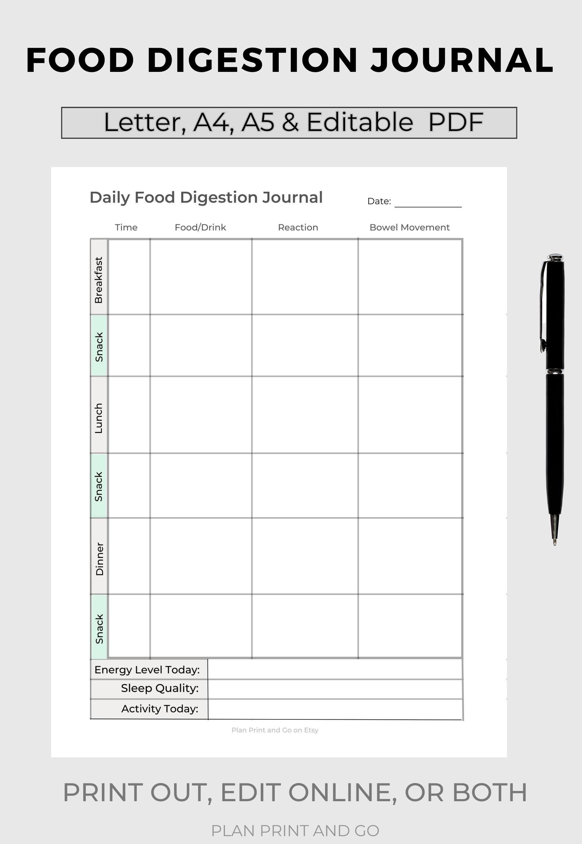 Food Digestion Journal, Food Symptom Tracker, IBS Journal, Poop Log ...