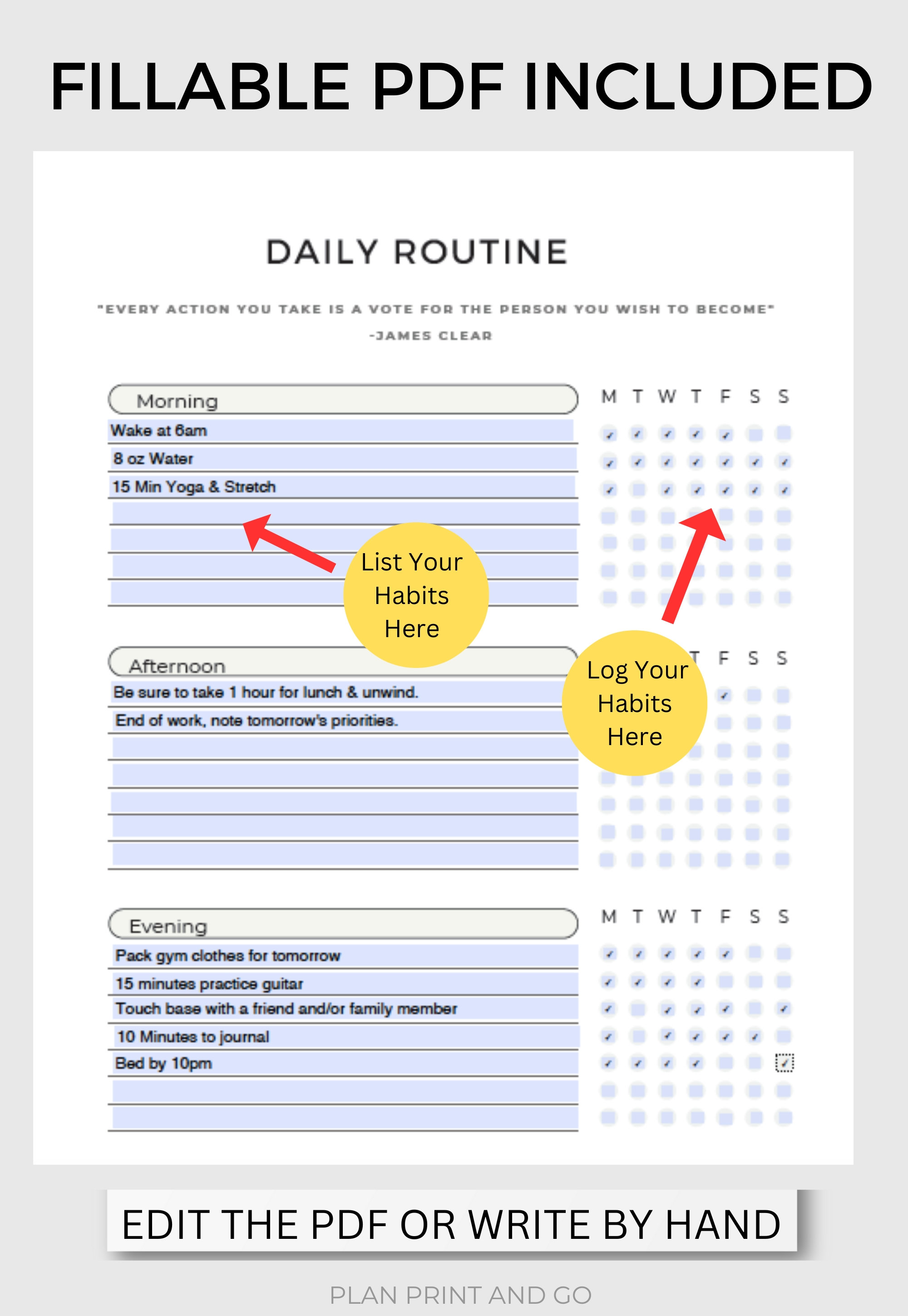 Daily Routine Planner, Habit Tracker, Self Care Log, Daily Planner ...