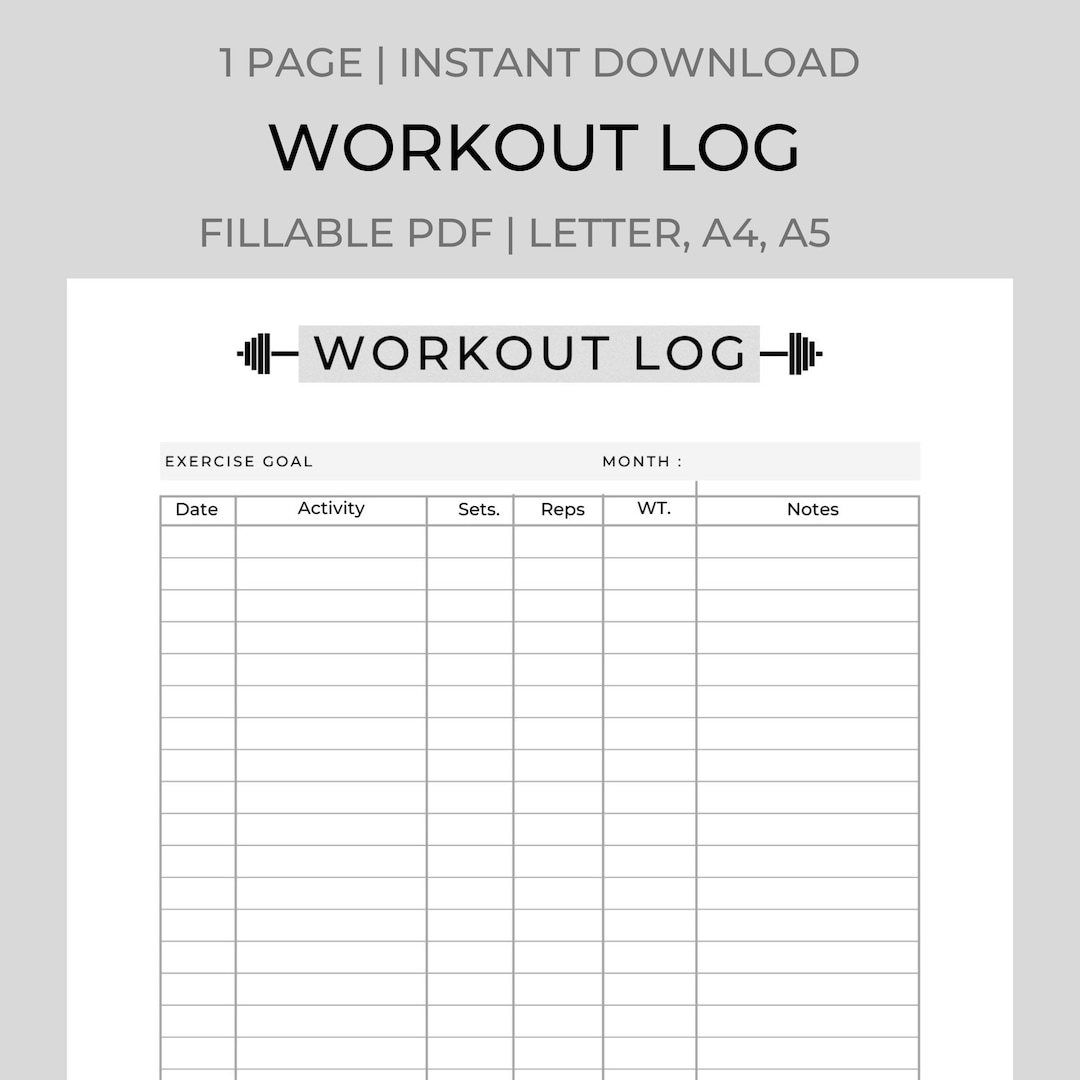Minimalist Workout Log Workout Tracker Fitness Log Fitness - Etsy