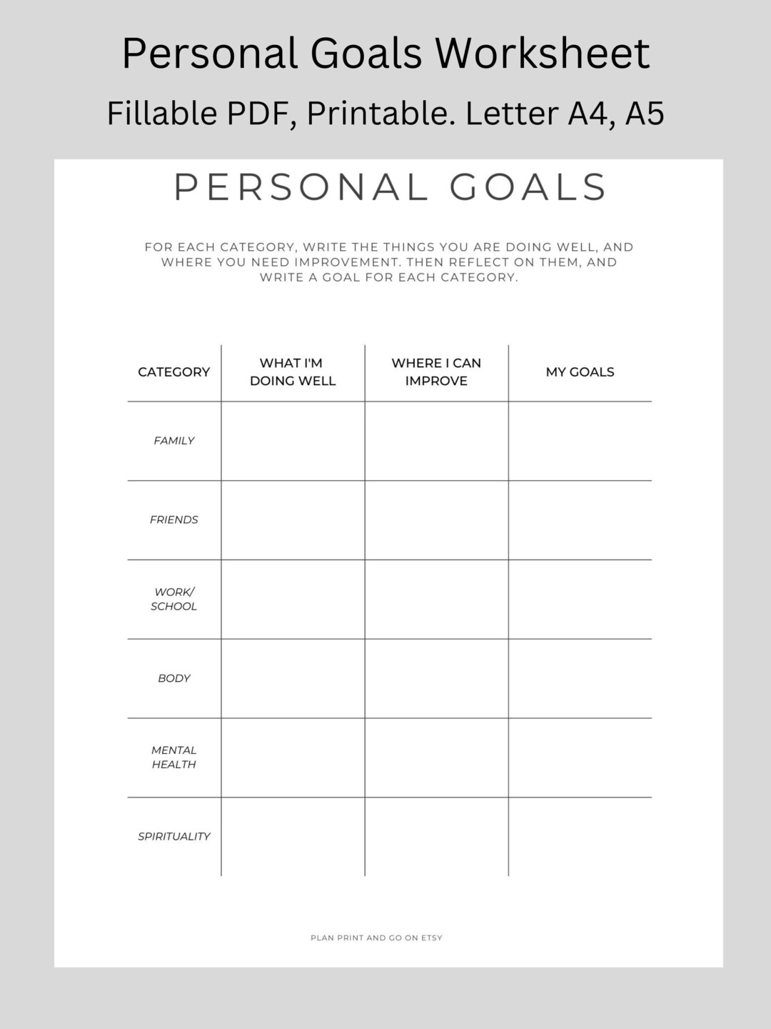 Personal Goals Worksheet Personal Goals Planner Personal - Etsy