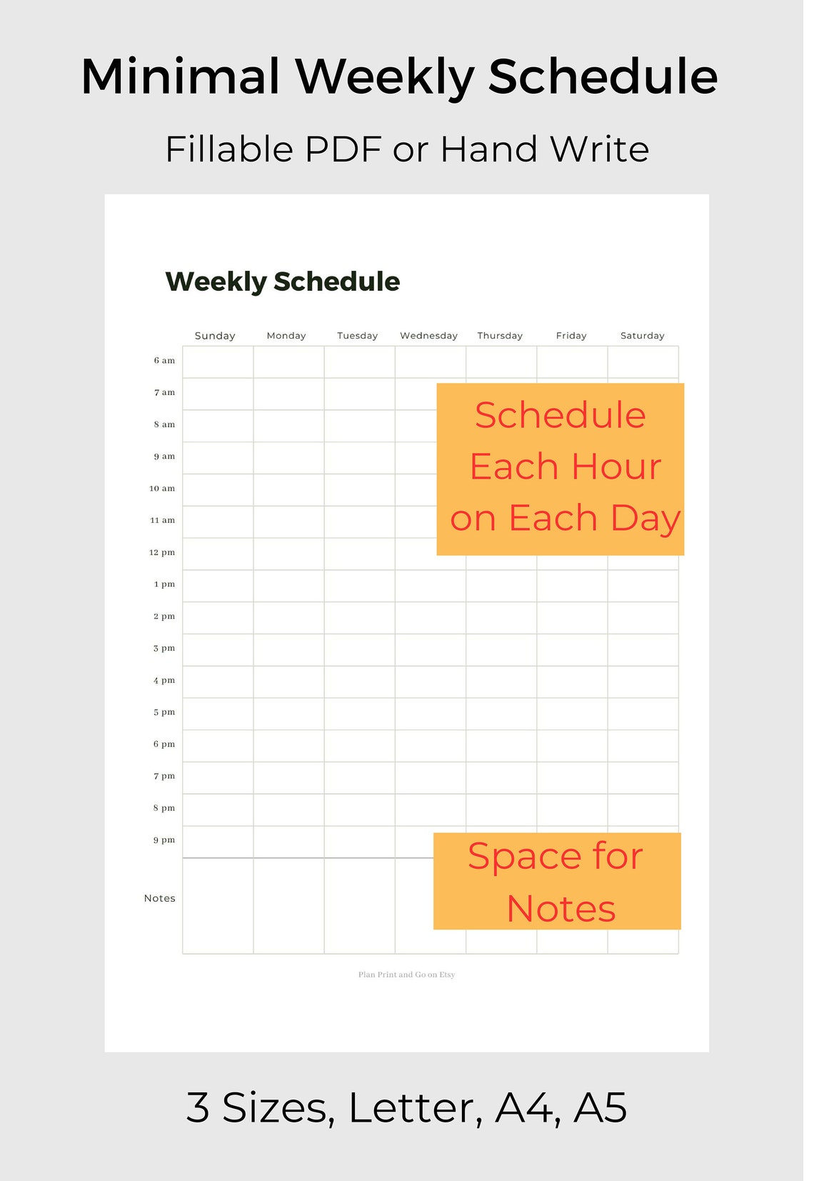 Minimal Weekly Schedule, Weekly Time Block Planner - Etsy