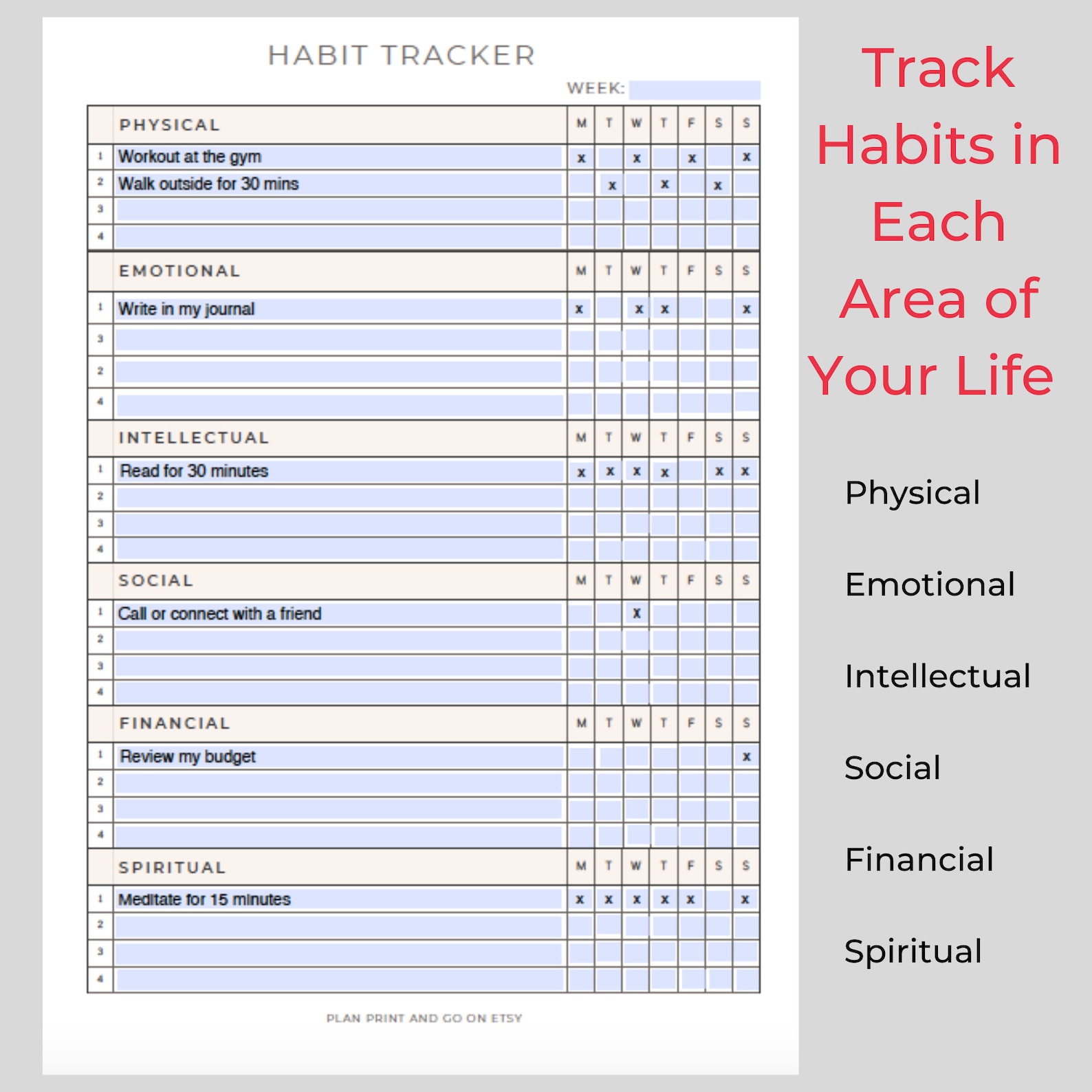 Weekly Habit Tracker Printable & Fillable, Weekly Habit Tracker ...