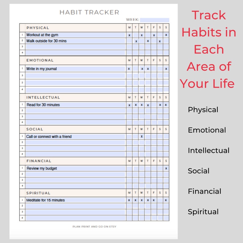 Weekly Habit Tracker Printable & Fillable, Weekly Habit Tracker ...